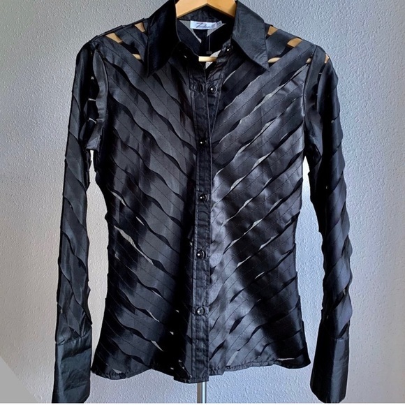 Zba | Tops | Zba Deconsteucted Dressy Button Down Shirt Size Small ...